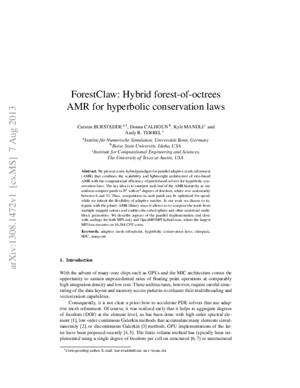 (PDF) ForestClaw: Hybrid forest-of-octrees AMR for hyperbolic conservation laws | Andy Terrel ...