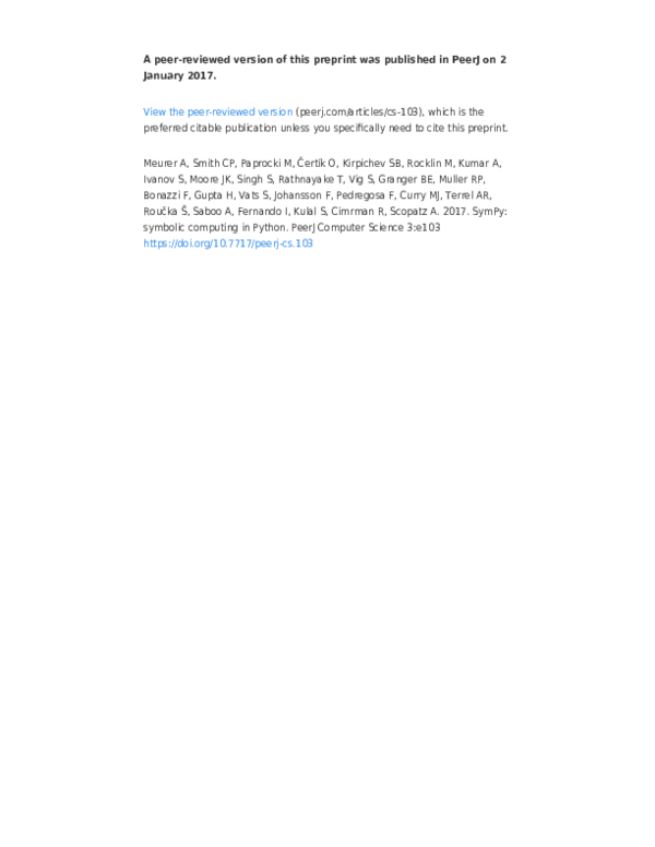(PDF) SymPy: Symbolic computing in Python