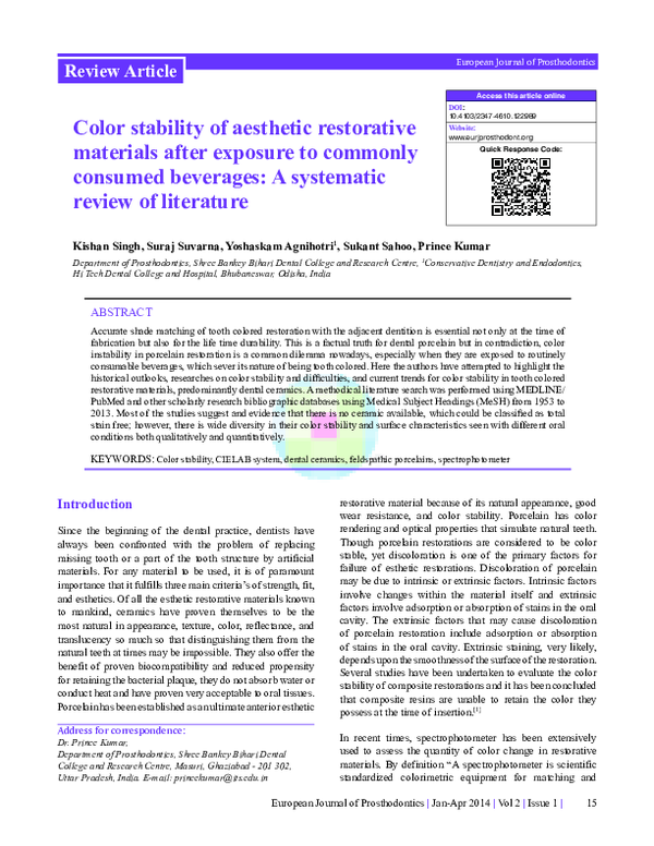 (PDF) Color stability of aesthetic restorative materials after exposure to commonly consumed ...