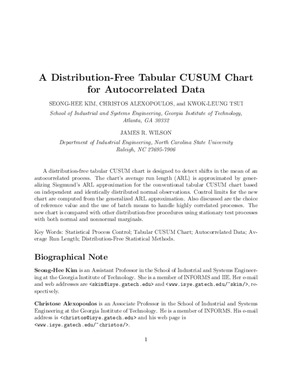 (PDF) A distribution-free tabular CUSUM chart for autocorrelated data