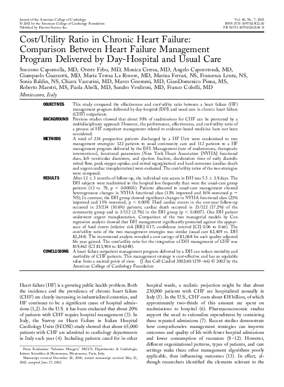 (PDF) Cost/utility ratio in chronic heart failure: comparison between ...