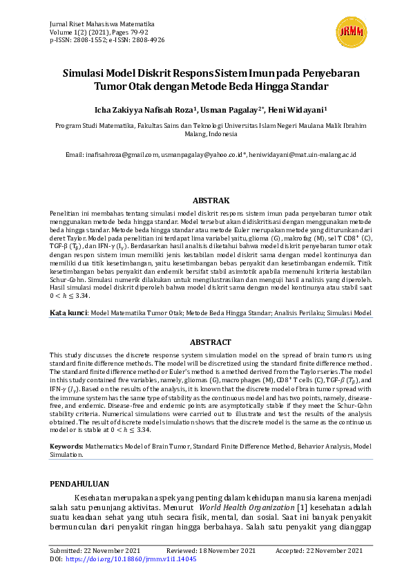 (PDF) Simulasi Model Diskrit Respon Sistem Imun pada Penyebaran Tumor ...
