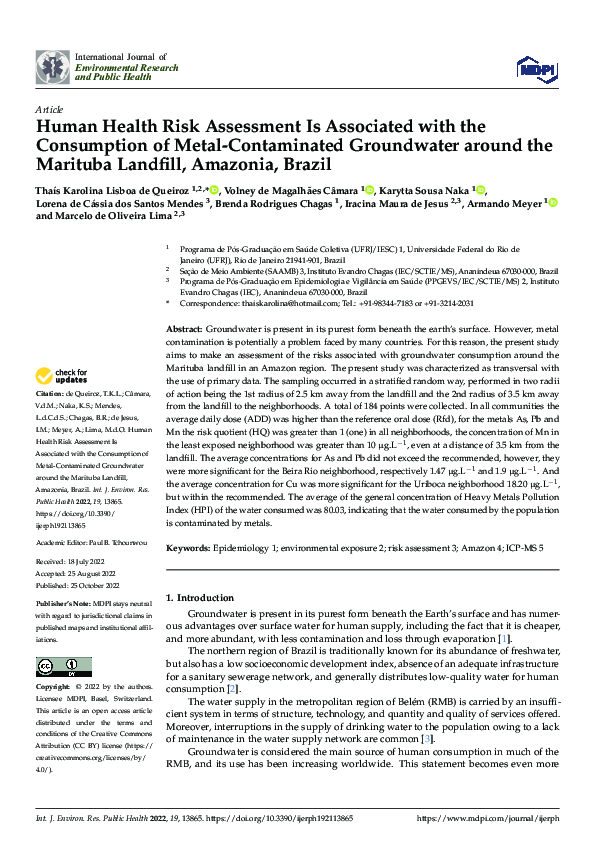 (PDF) Human Health Risk Assessment Is Associated with the Consumption ...