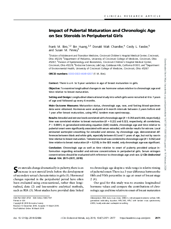 Pdf Impact Of Pubertal Maturation And Chronologic Age On Sex Steroids