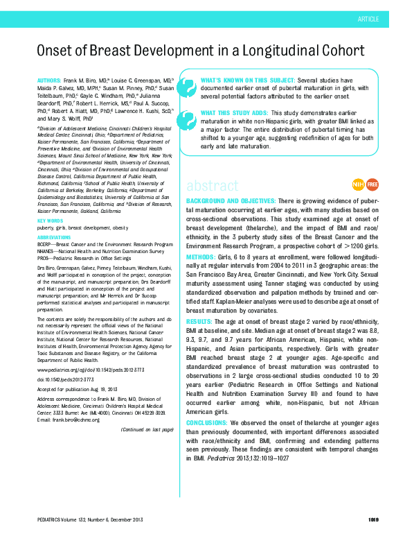 (PDF) Onset of breast development in a longitudinal cohort