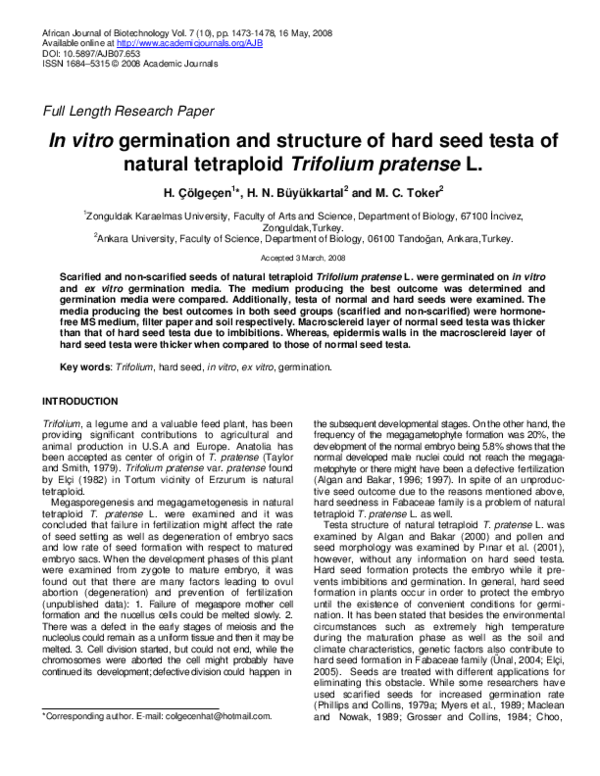 (PDF) In vitro germination and structure of hard seed testa of natural ...
