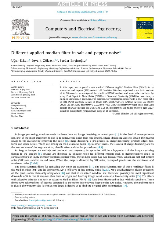 (PDF) Different applied median filter in salt and pepper noise