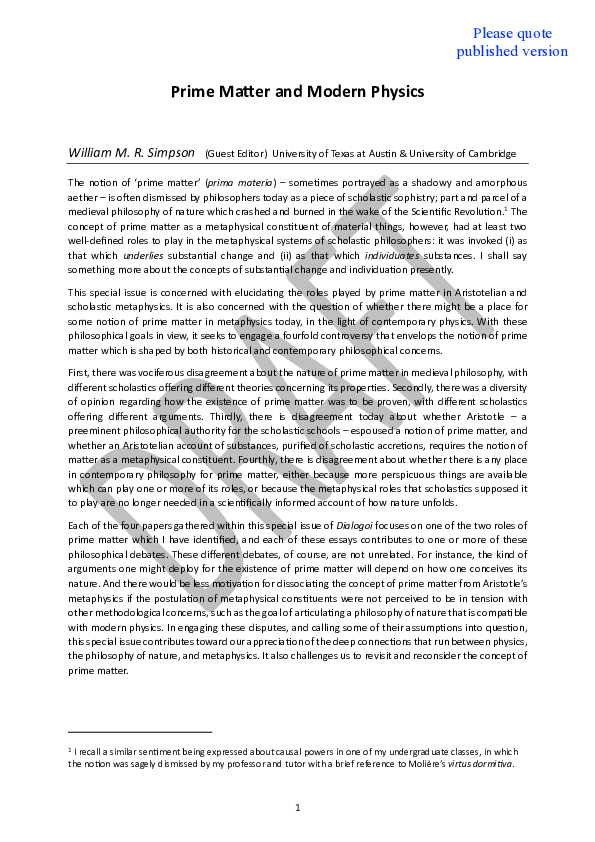(PDF) Prime Matter and Modern Physics