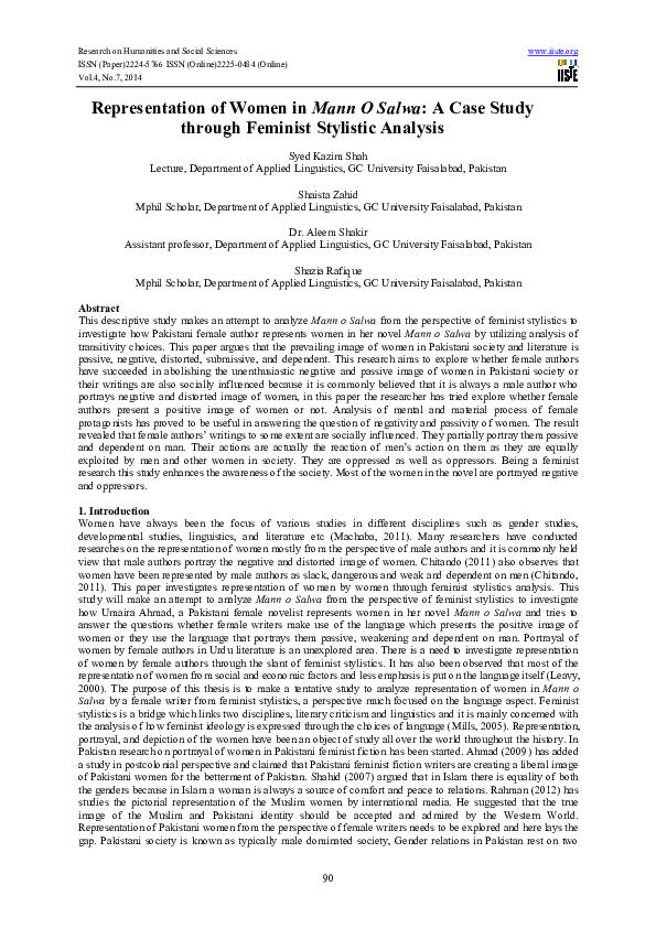 (PDF) Representation of Women in Mann O Salwa: A Case Study through ...