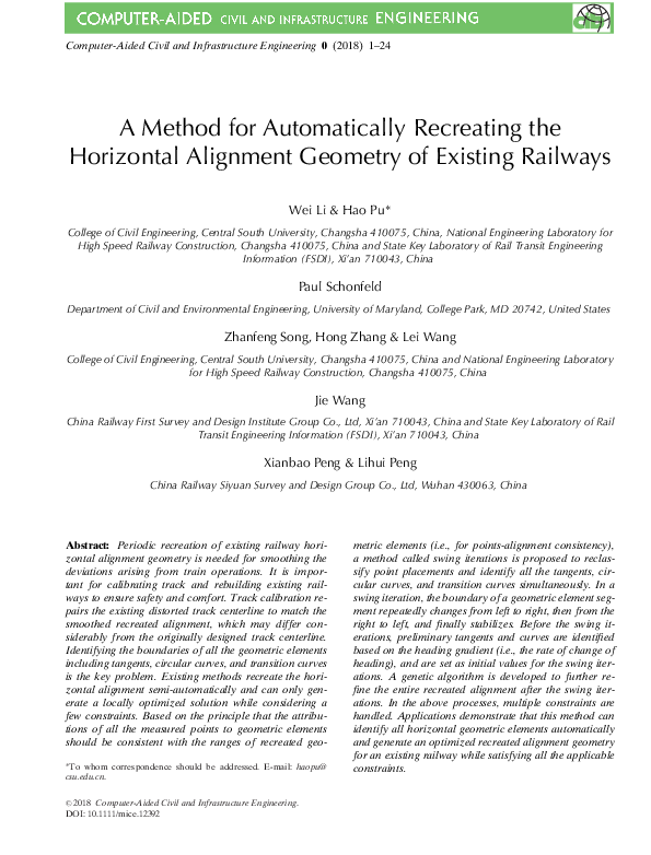 Pdf A Method For Automatically Recreating The Horizontal Alignment Geometry Of Existing Railways