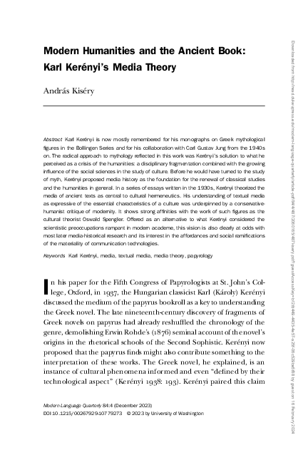(PDF) Modern Humanities and the Ancient Book: Karl Kerényi’s Media Theory
