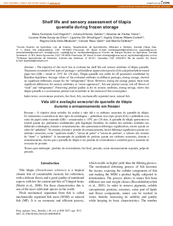 (PDF) Vida útil e avaliação sensorial de quenelle de tilápia durante o ...