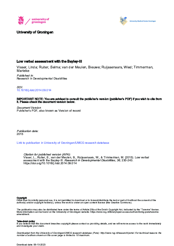 (PDF) Low verbal assessment with the Bayley-III