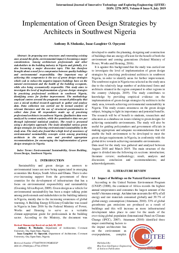 (PDF) Implementation of Green Design Strategies by Architects in ...