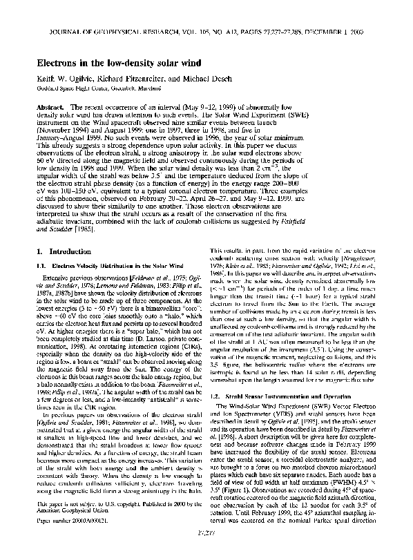 (PDF) Electrons in the low-density solar wind
