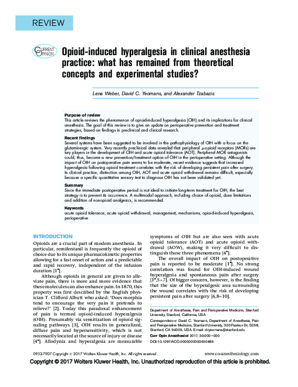 (PDF) Opioid-induced hyperalgesia in clinical anesthesia practice
