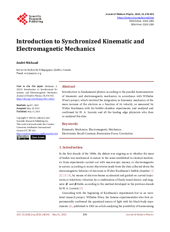 (PDF) Introduction to Synchronized Kinematic and Electromagnetic Mechanics