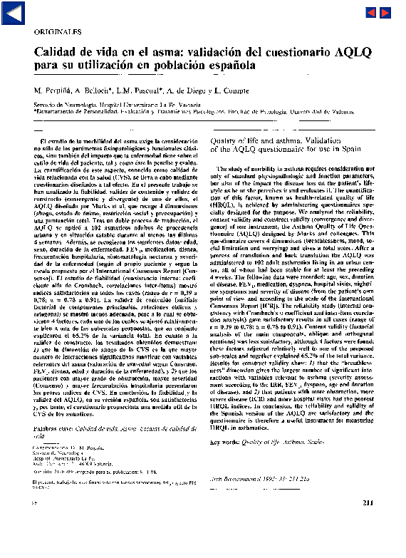 (PDF) Calidad de vida en el asma: validación del cuestionario AQLQ para ...