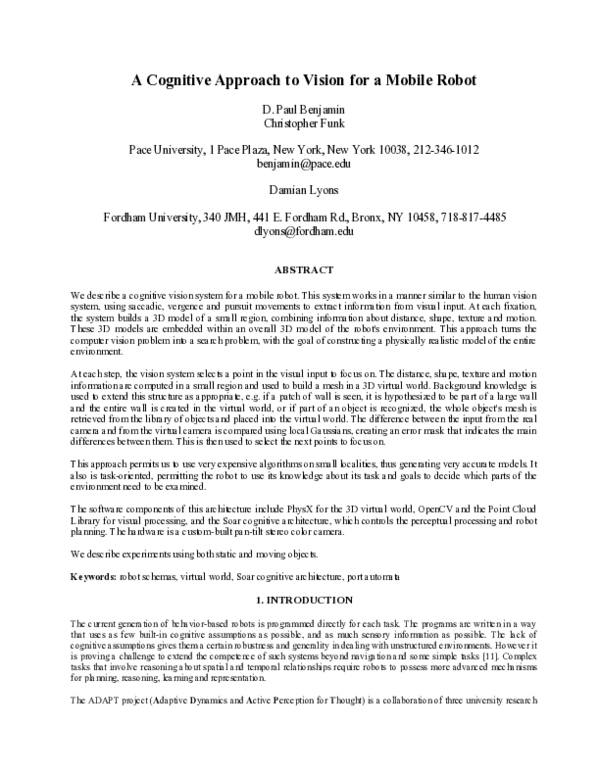 (PDF) A cognitive approach to vision for a mobile robot