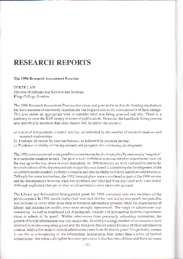 (PDF) The 1996 Research Assessment Exercise