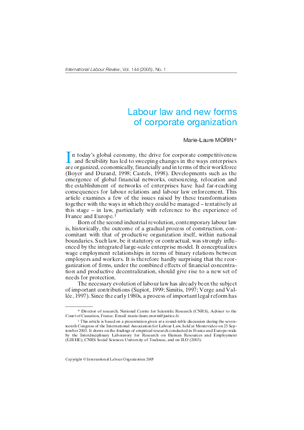(PDF) Labour law and new forms of corporate organization