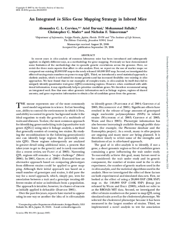 (PDF) An Integrated in Silico Gene Mapping Strategy in Inbred Mice