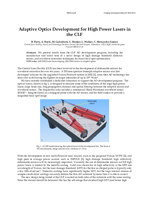 (PDF) Adaptive Optics Development for High Power Lasers in the CLF