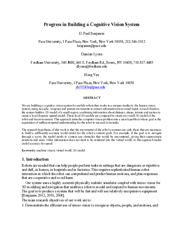 (PDF) Progress in building a cognitive vision system | Paul Benjamin ...