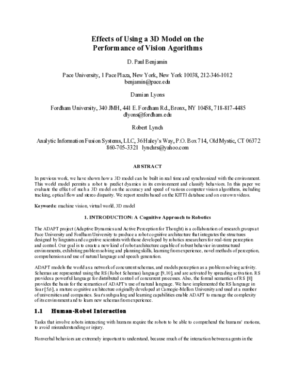 Pdf Effects Of Using A 3d Model On The Performance Of Vision Algorithms