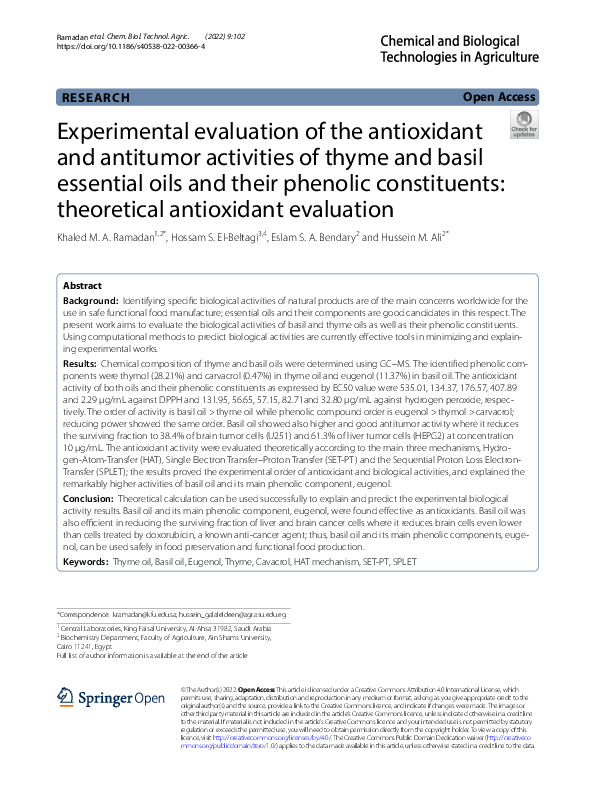 (PDF) Experimental evaluation of the antioxidant and antitumor activities of thyme and basil ...