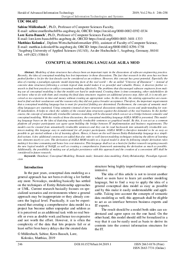 (PDF) Conceptual modeling language AGILA MOD. Sabine Müllenbach, Lore Kern-Bausch, Matthias ...