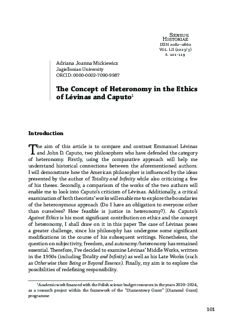 (PDF) The Concept of Heteronomy in the Ethics of Lévinas and Caputo