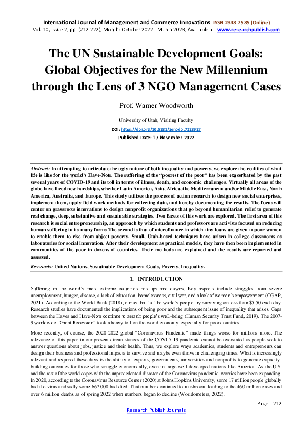 (PDF) The UN Sustainable Development Goals: Global Objectives for the ...