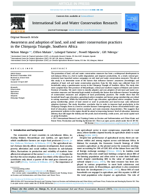 (PDF) Awareness and adoption of land, soil and water conservation practices in the Chinyanja ...