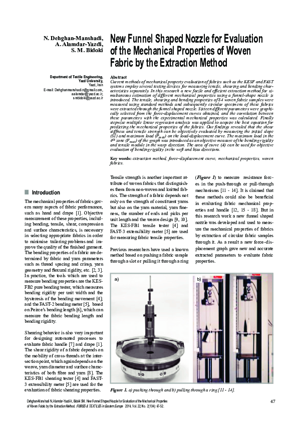 (PDF) New funnel shaped nozzle for evaluation of the mechanical properties of woven fabric by ...