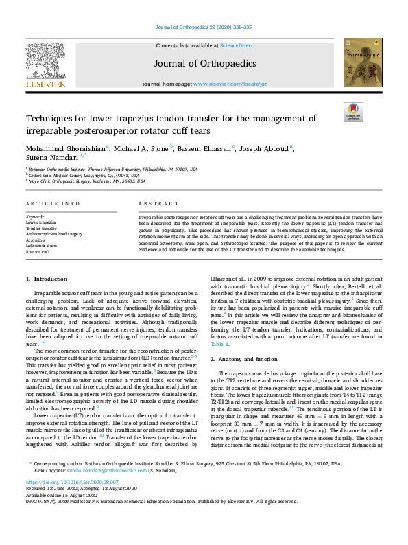 (PDF) Techniques for lower trapezius tendon transfer for the management ...