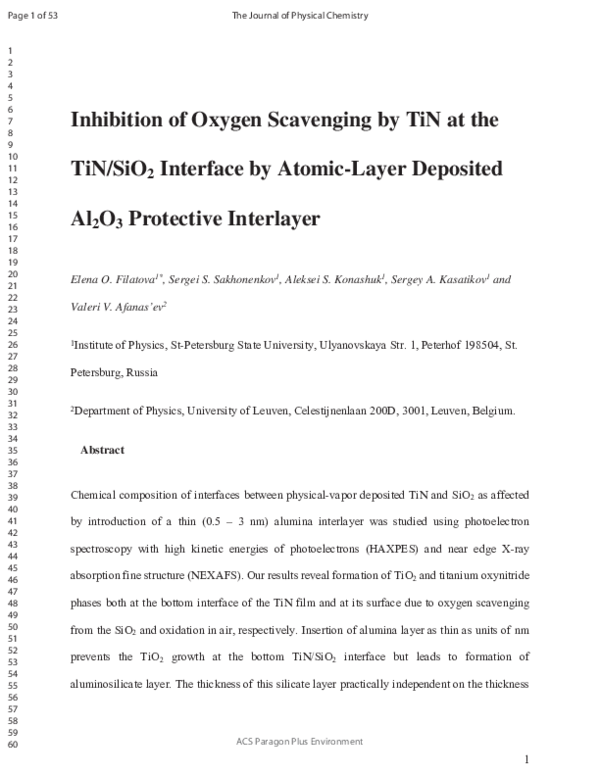 Pdf Inhibition Of Oxygen Scavenging By Tin At The Tin Sio2 Interface By Atomic Layer Deposited