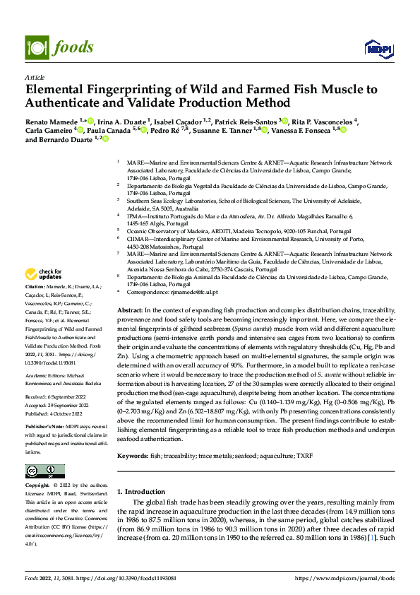 (PDF) Elemental Fingerprinting of Wild and Farmed Fish Muscle to ...