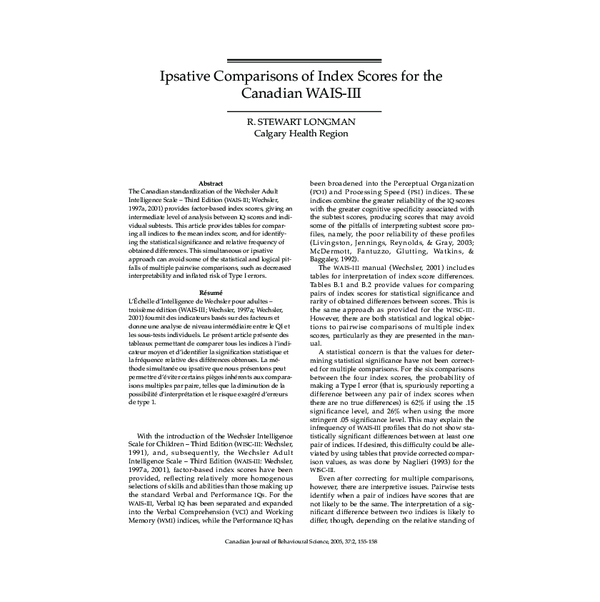 (PDF) Ipsative Comparisons of Index Scores for the Canadian WAIS-III