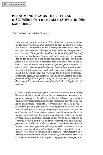 (PDF) Phenomenology as the Critical Disclosure of the Realities Within ...