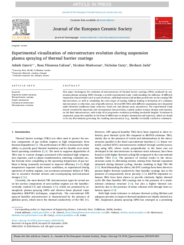 (PDF) Experimental visualization of microstructure evolution during suspension plasma spraying ...