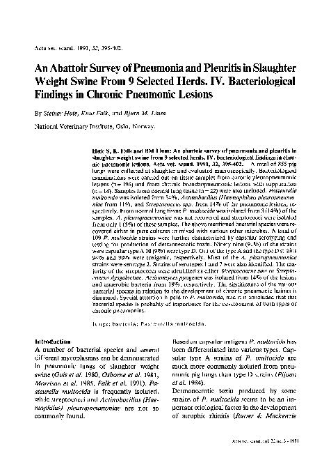 (PDF) An Abattoir Survey of Pneumonia and Pleuritis in Slaughter Weight ...