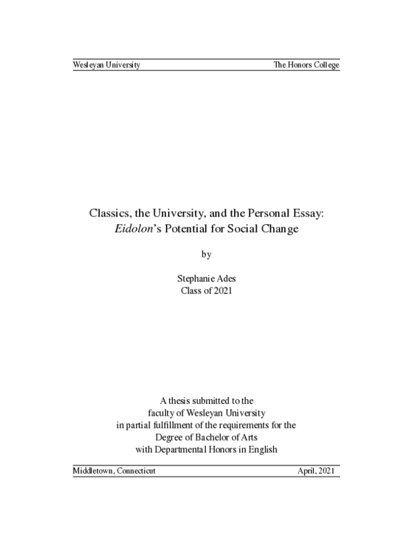 (PDF) Classics, The University, And The Personal Essay