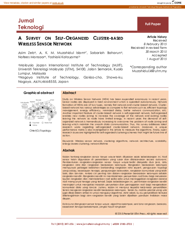 Pdf A Survey On Self Organized Cluster Based Wireless Sensor Network 2983