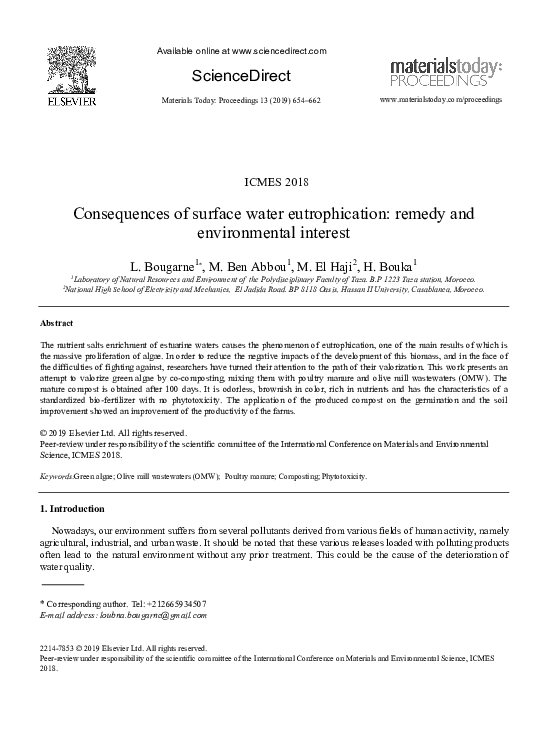 (PDF) Consequences of surface water eutrophication: remedy and ...