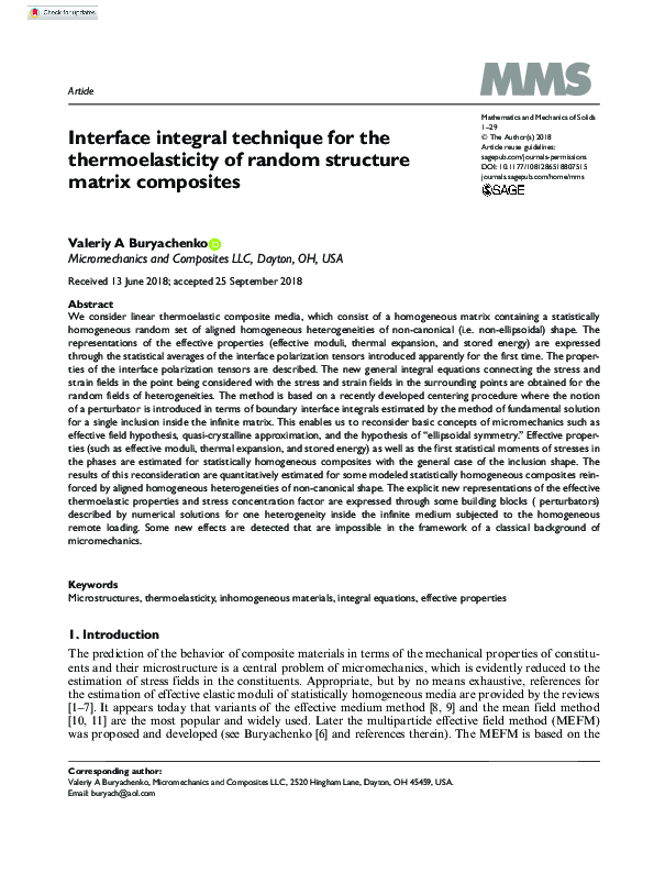 (PDF) Interface integral technique for the thermoelasticity of random ...