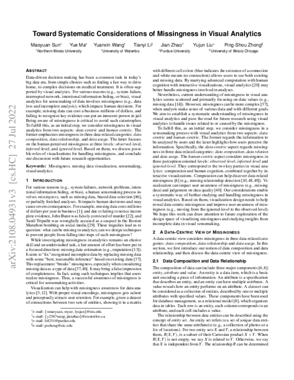(PDF) Toward Systematic Considerations of Missingness in Visual Analytics