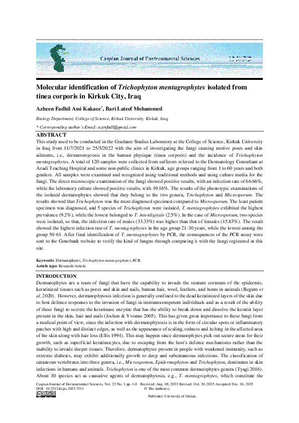 (PDF) Molecular identification of Trichophyton mentagrophytes isolated ...