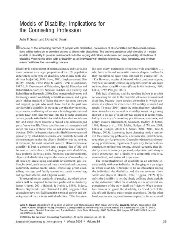 (PDF) Models of Disability: Implications for the Counseling Profession