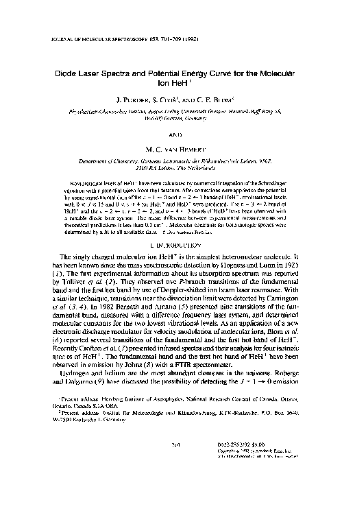 (PDF) Diode laser spectra and potential energy curve for the molecular ...